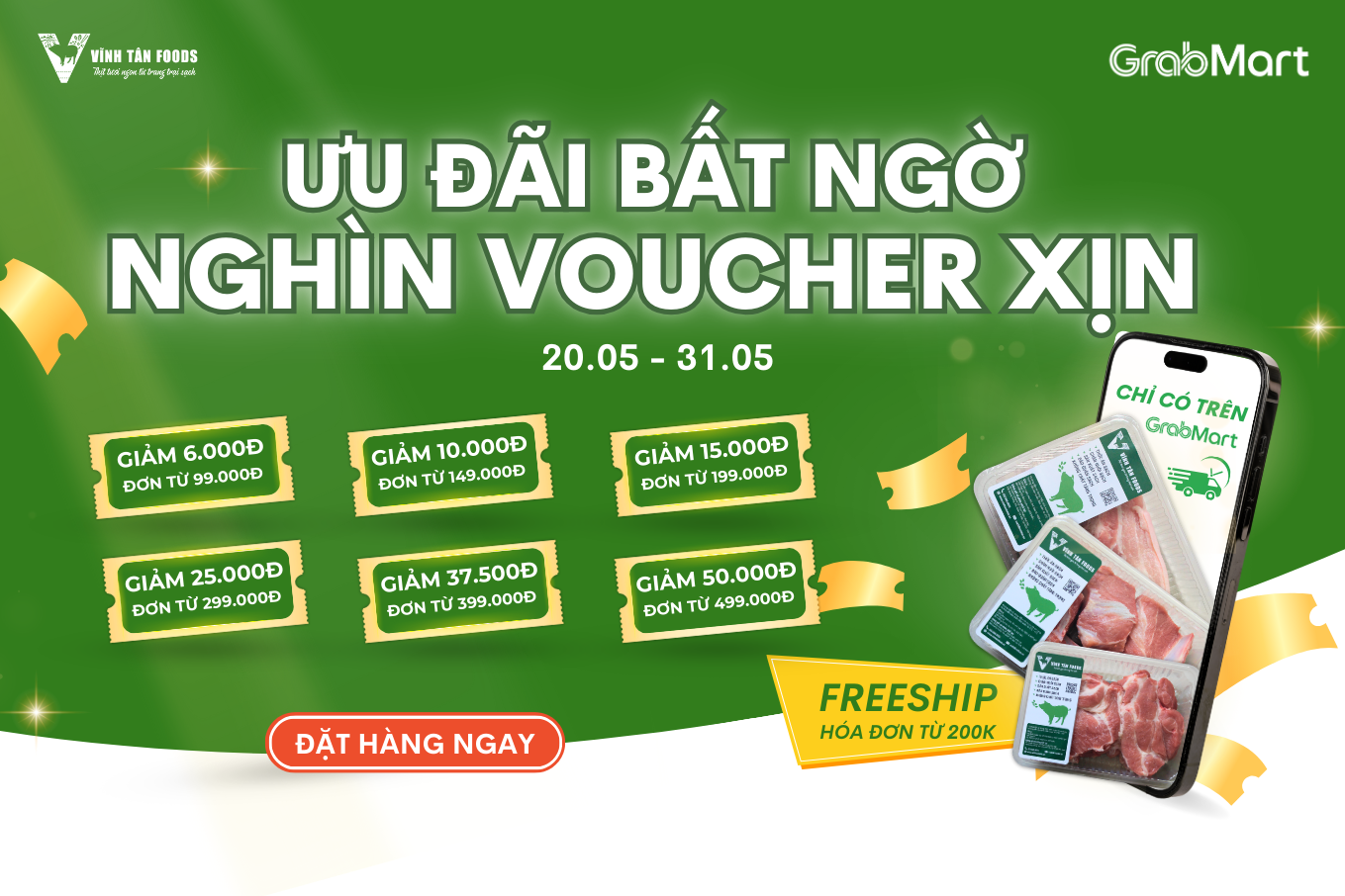 Voucher Grabmart Giảm Đến 50K | Vĩnh Tân Foods - Cửa Hàng Thịt Sạch