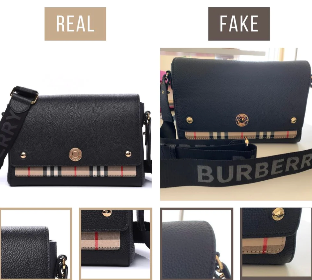 6 mẹo nhỏ để phân biệt Burberry Vintage Check Note Bag real và fake ...