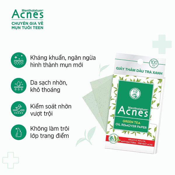 Acnes Giấy thấm dầu Green Tea Oil Remover Paper 100 tờAcnes Giấy thấm ...