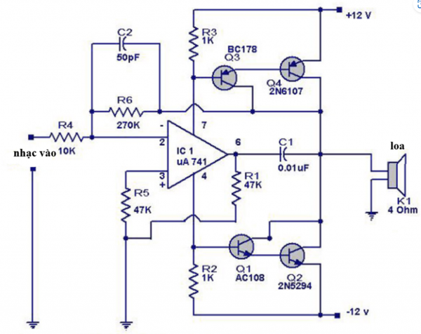 MẠCH KHUẾCH ĐẠI ÂM THANH BẰNG TRANSISTOR 12W