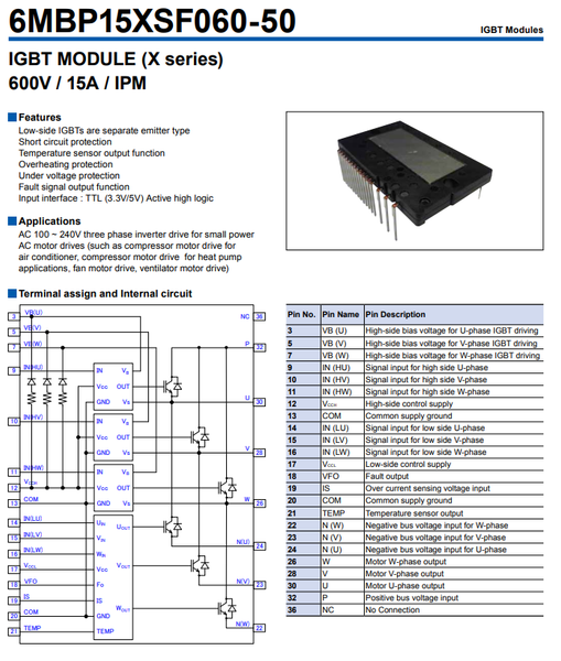 Module công suất IPM biến tần 6MBP15XSF060-50 mới chính hãng 100%
