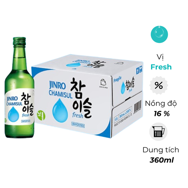 Rượu Soju Hàn Quốc Jinro chamisul Fresh 360ml (20 Chai / Thùng) – Thế Giới Soju