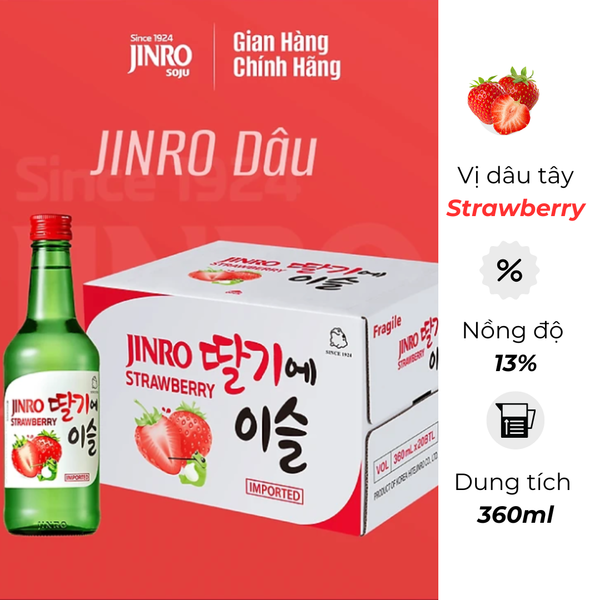 Rượu Soju Hàn Quốc Jinro vị Dâu Tây Strawberry 360ml 20 Chai / Thùng) – Thế Giới Soju