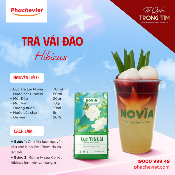 Công thức pha chế Trà Vải Đào Hibicus