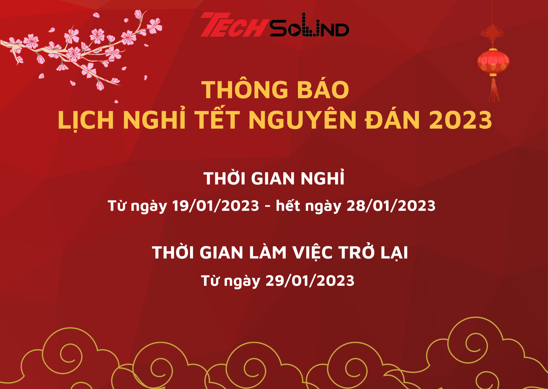 [Tech Sound] Thông báo lịch nghỉ Tết Nguyên Đán Quý Mão 2023
