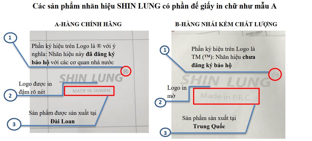 CẢNH GIÁC HÀNG GIẢ, HÀNG NHÁI NHÃN HIỆU SHIN LUNG