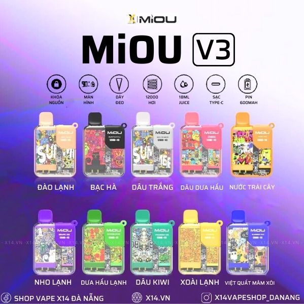 Miou V3 Disposable Pod 12000 Puffs X14 Vape Shop Đà Nẵng - Hội An