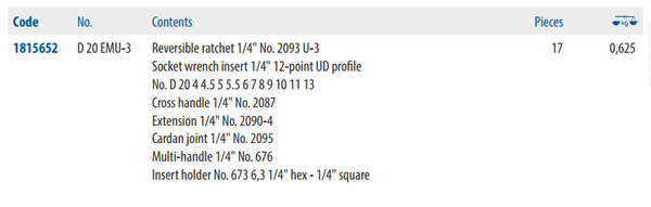 BỘ ĐẦU TUÝP 1/4" 17 CHI TIẾT UD PROFILE 4-13MM D 20 EMU-3 GEDORE NO. 1 ...
