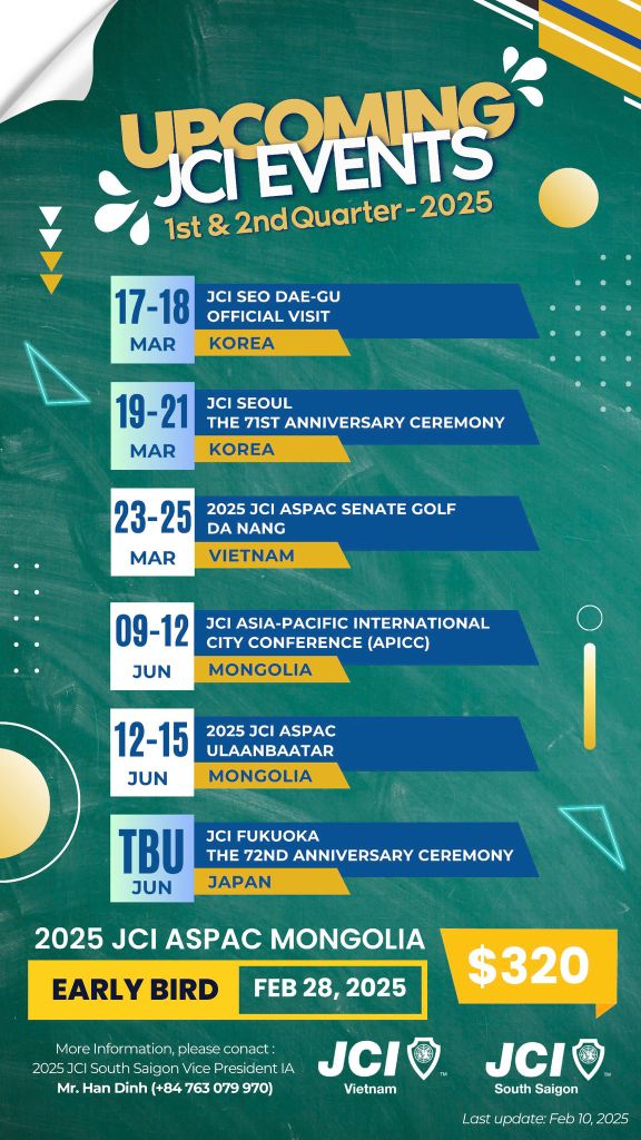 UPCOMING JCI INTERNATIONAL EVENTS – 1ST & 2ND QUARTER 2025 – JCISouthSaigon