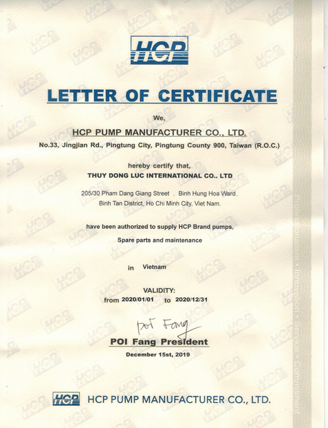 Thư ủy quyền của HCP PUMP MANUFACTURER CO., LTD – midhydraulic