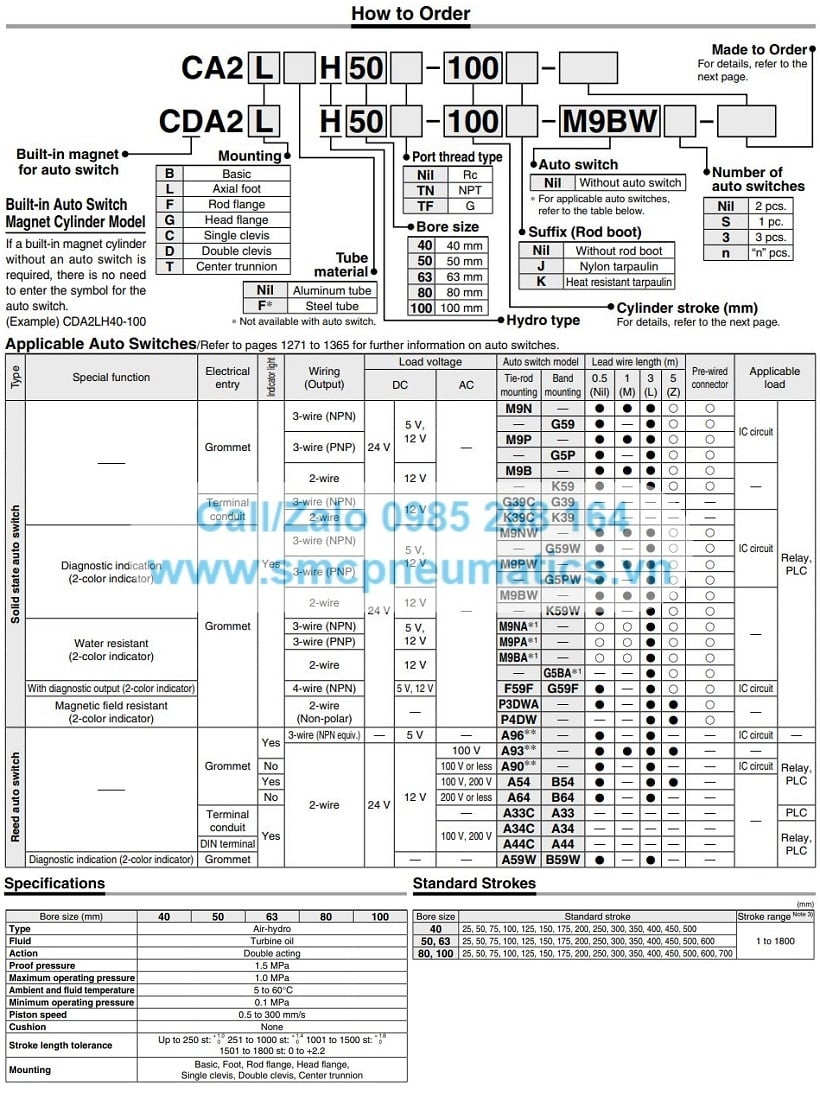 Xy lanh SMC CA2GH100, Cylinder SMC CA2GH100 – smcpneumatics viet nam