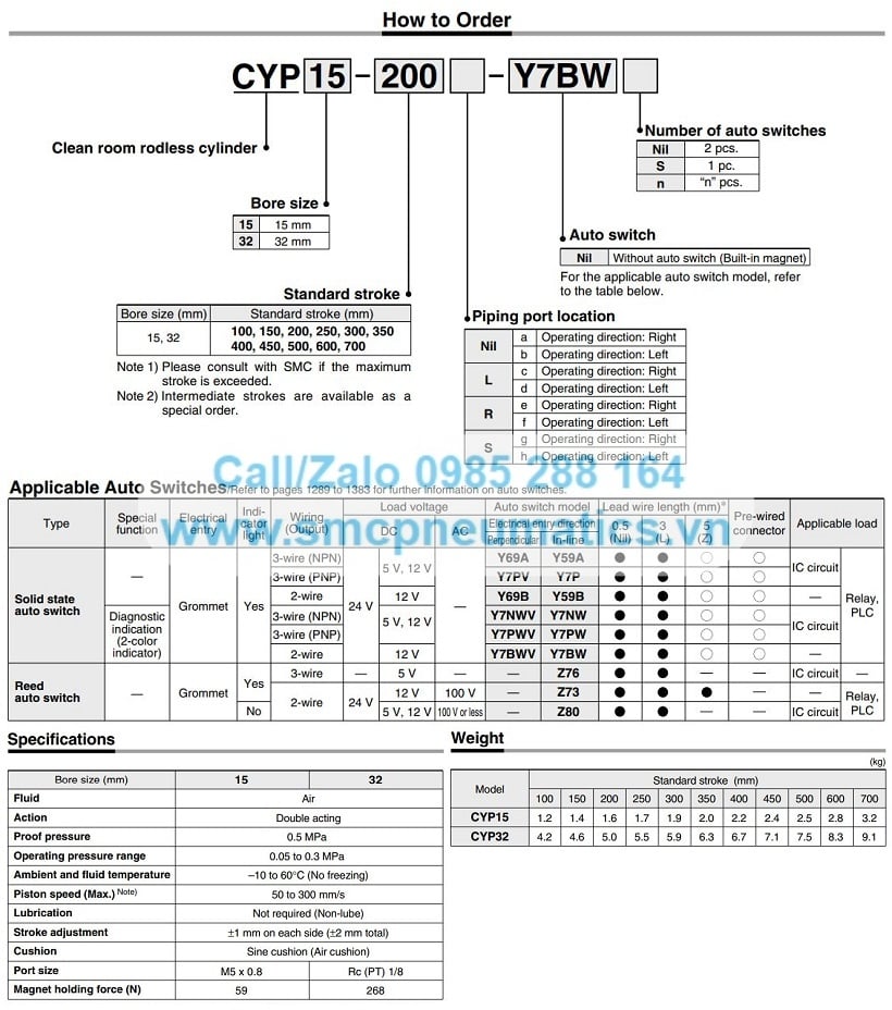 Xy lanh SMC CYP32-250L/R/S, Air Cylinder SMC CYP32-250L/R/S ...