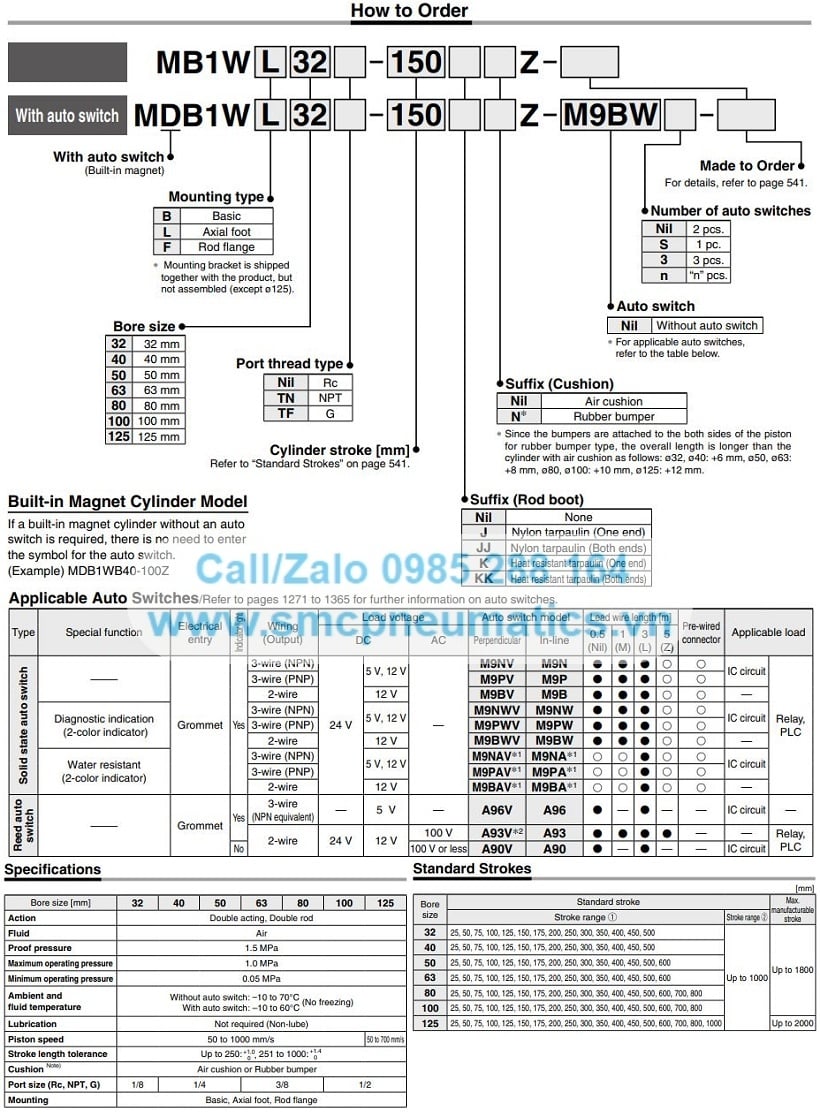 Xy lanh SMC MDB1WL50-50Z, Air Cylinder SMC MDB1WL50-50Z – smcpneumatics ...