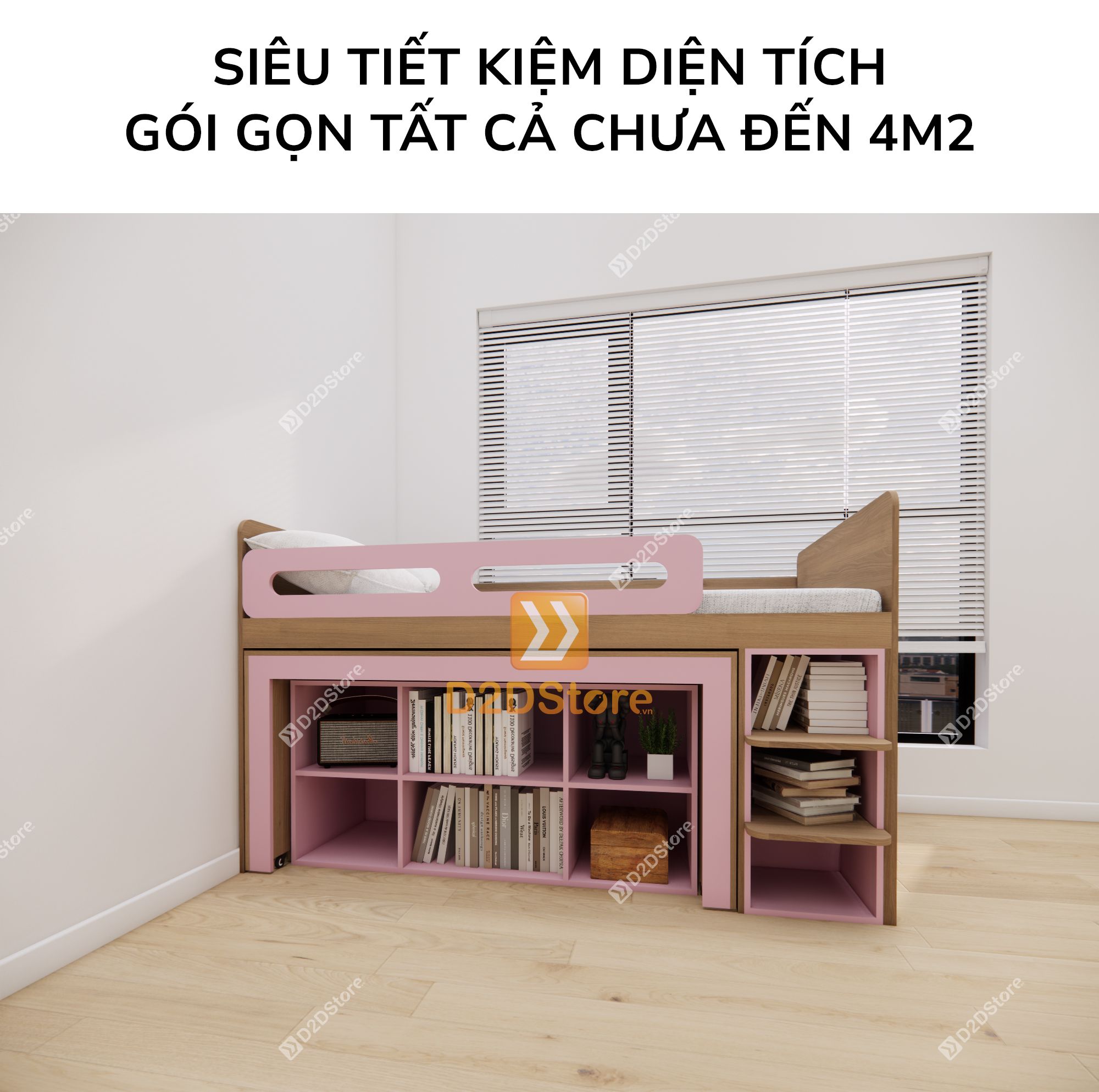 Giường ngủ kết hợp bàn học tủ áo GDN.BT04 | Nội Thất D2DStore