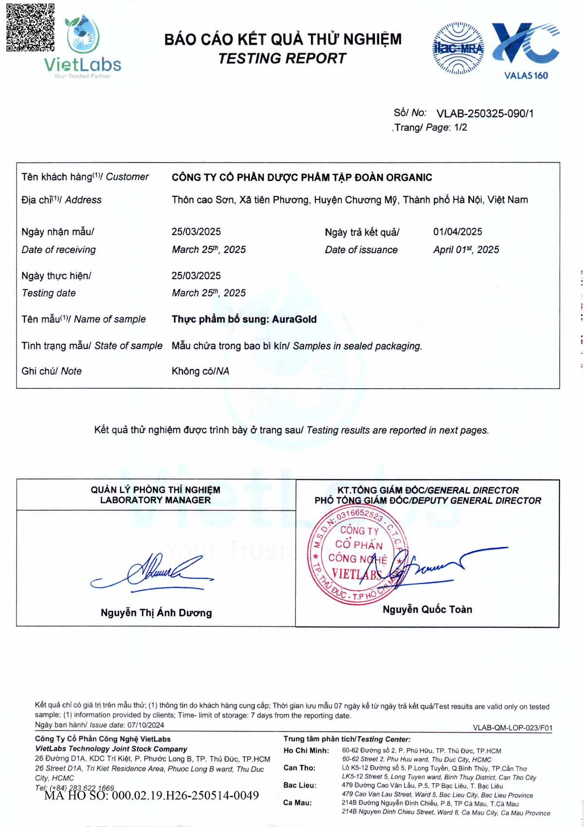 HS TCB Sữa Hạt Dinh Dưỡng AuraGOLD – PEAVICO - Vị tươi từ thiên nhiên