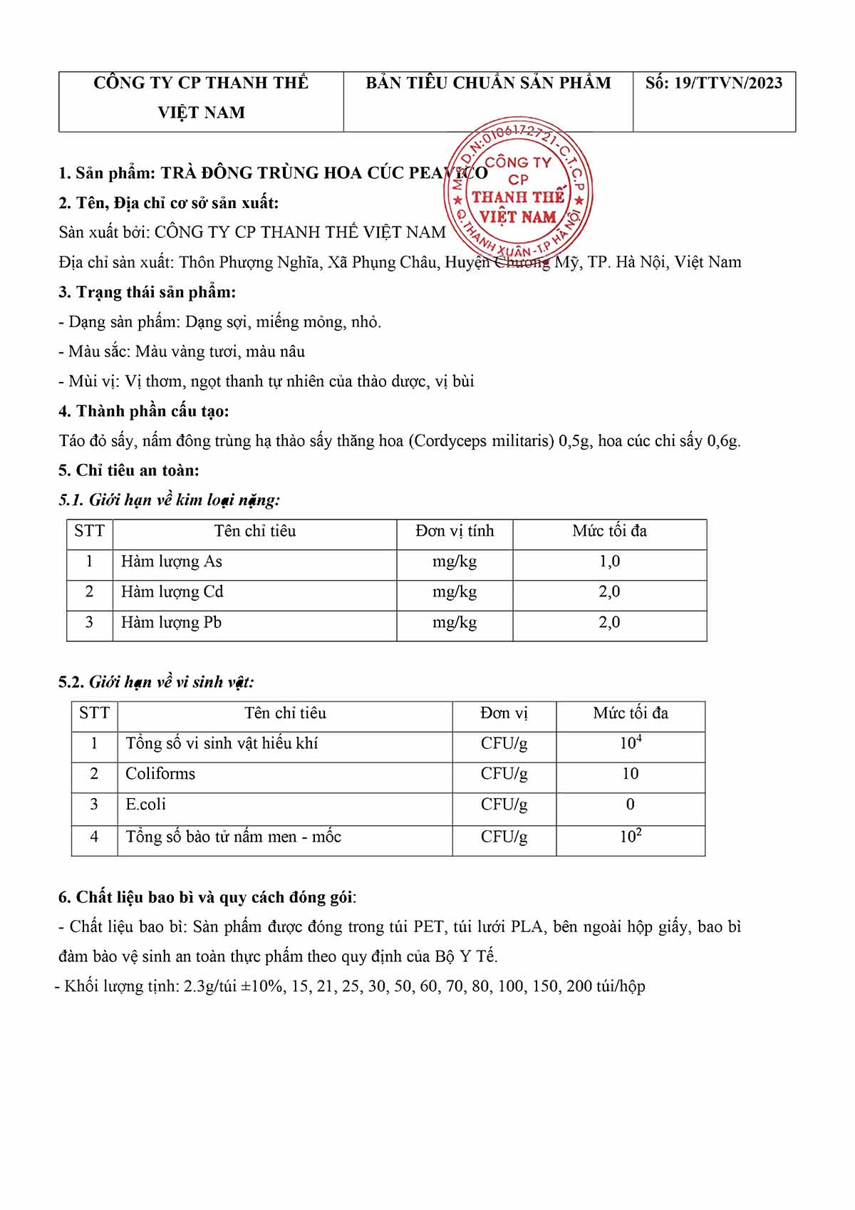 HS TCB PEAVICO Trà Đông Trùng Hoa Cúc – PEAVICO - Vị tươi từ thiên nhiên