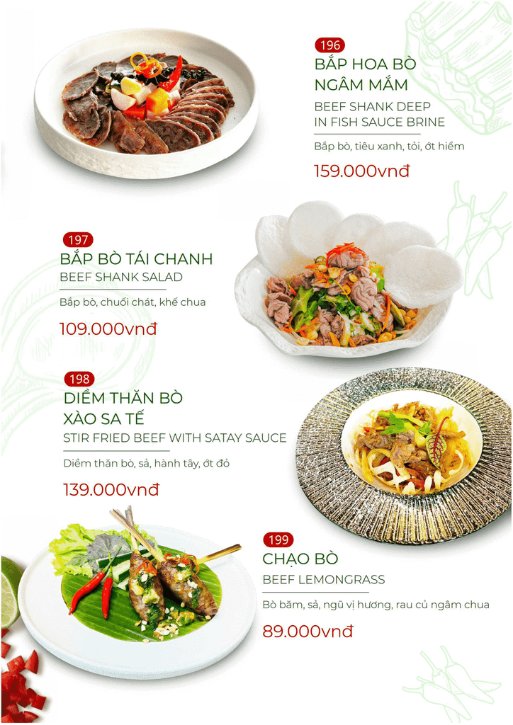 Menu nhà hàng Nắng – Nắng - Cơm Lành Canh Ngọt