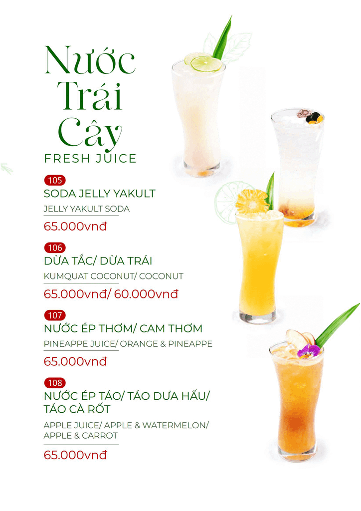 Menu món tráng miệng và đồ uống – Nắng - Cơm Lành Canh Ngọt