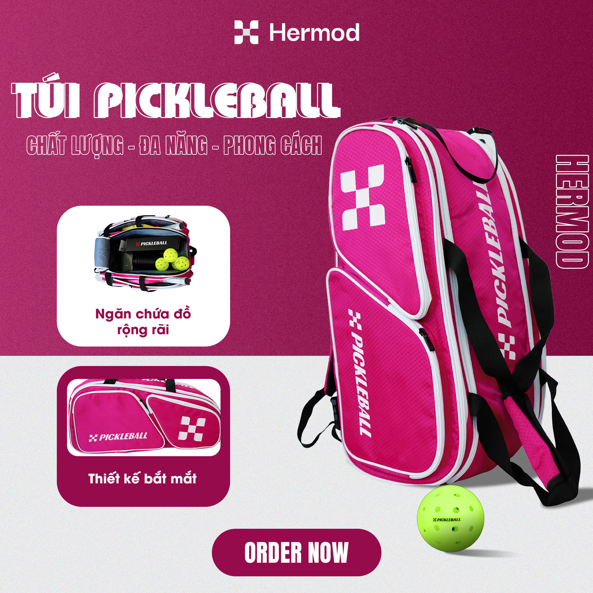 TÚI ĐỰNG VỢT PICKLEBALL CAO CẤP ĐA NĂNG HERMOD - TRỌN CÁ TÍNH, ĐẬM CHẤ - Hermod