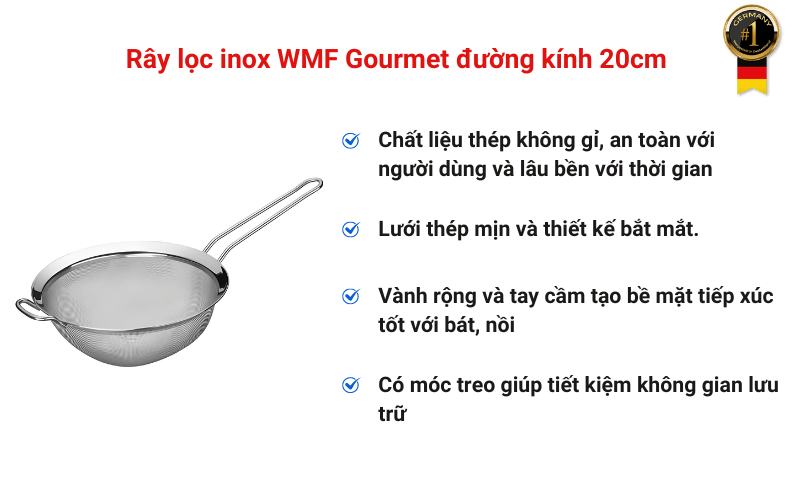 Rây lọc inox WMF Gourmet đường kính 20cm - Germany S&T
