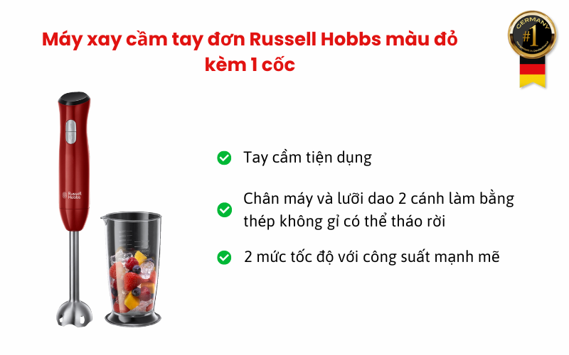 May xay cầm tay đơn russell hobbs màu đỏ kèm 1 cốc - Germany S&T