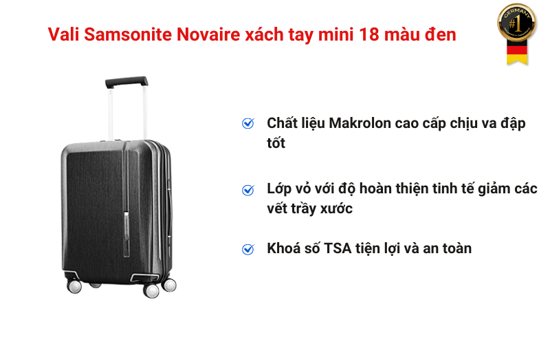 Vali Samsonite Novaire xách tay mini 18" màu đen