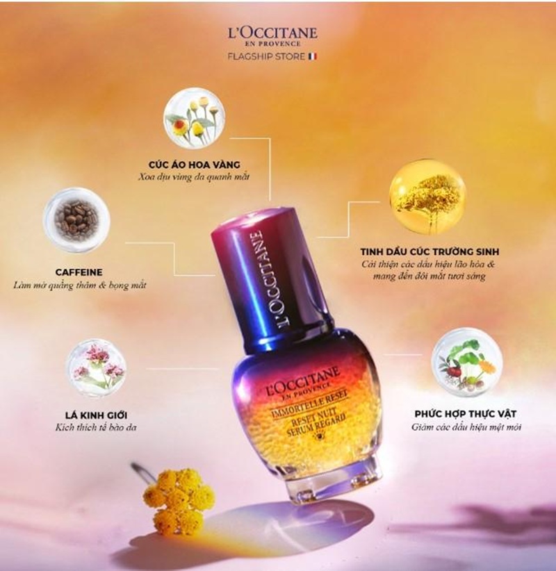 Bảng Thành Phần Vàng Từ Tinh Chất Dưỡng Mắt Cúc Trường Sinh L’Occitane