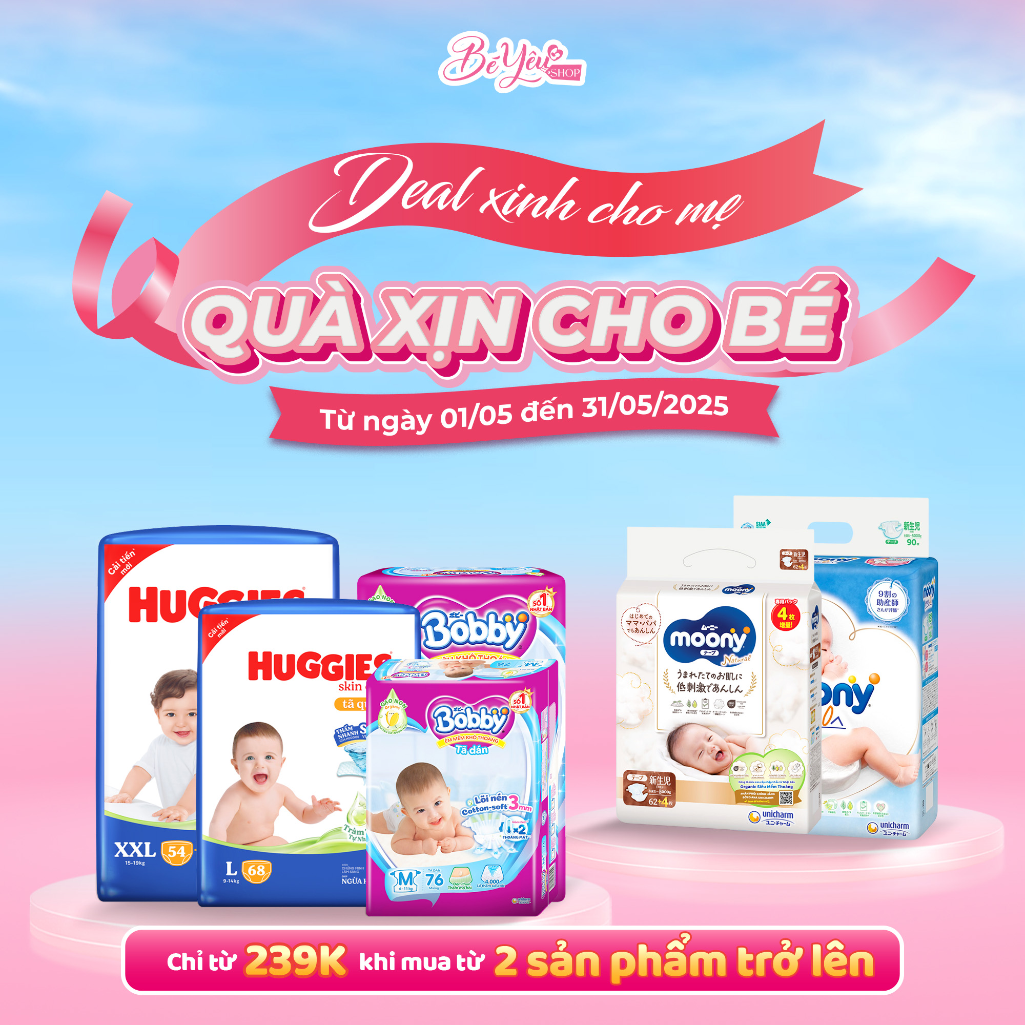 Deal xinh cho mẹ – Quà xịn cho bé: Khuyến mãi tã Bobby, Huggies và Moo ...