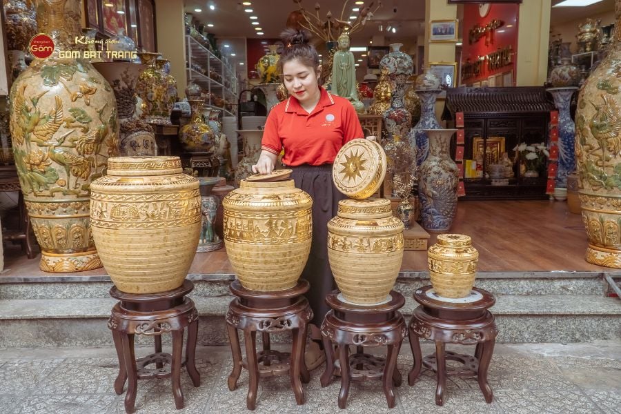 Chum Trống Đồng Kim Sa Chạm Nổi Dát Vàng