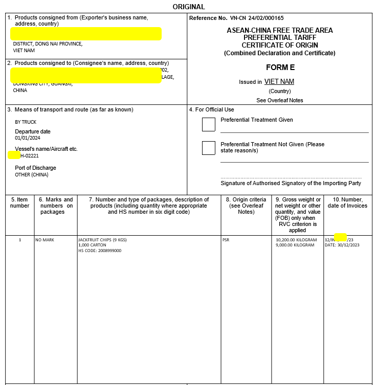 Áp dụng C/O form E điện tử từ tháng 01 2024 – HNKLEE