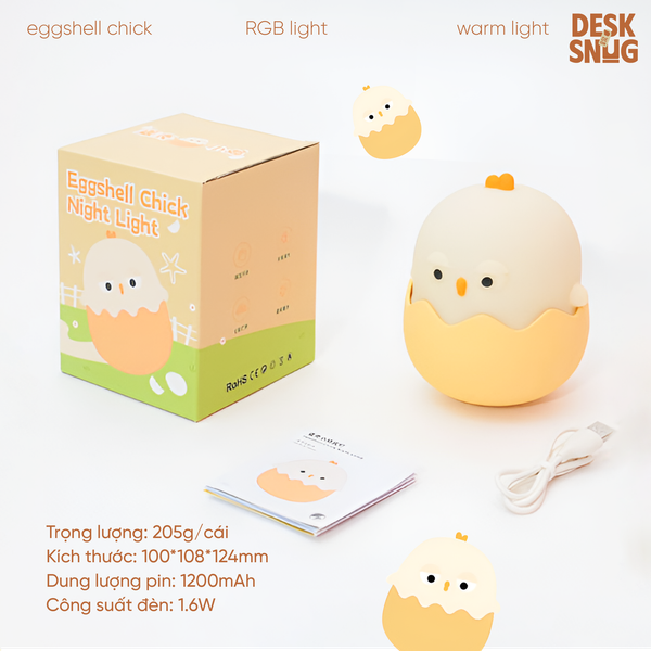Đèn phát sáng bộ màu RGB kèm sạc USB hình chú gà con| EGGSHELL CHICK ...