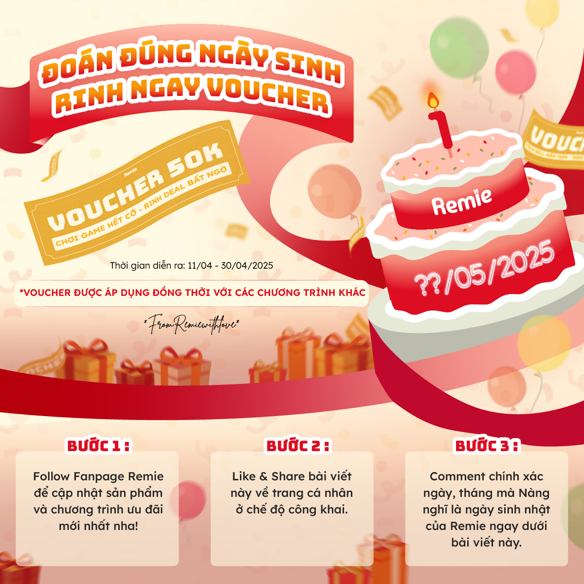 REMIE TRÒN MỘT: ĐOÁN ĐÚNG NGÀY SINH, RINH NGAY VOUCHER – Remie - Thời Trang Thanh Lý Ký Gửi