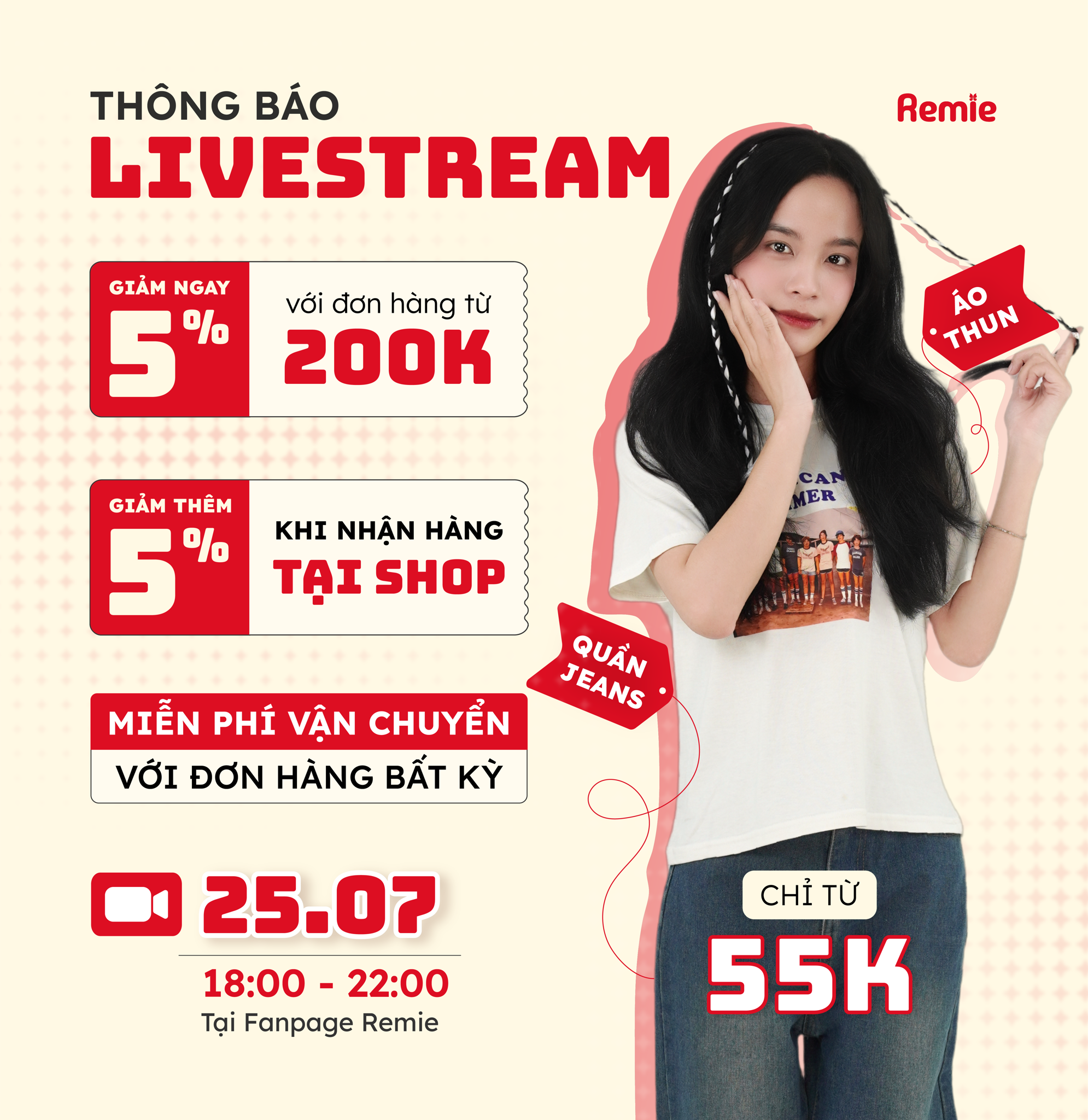 THÔNG BÁO LIVESTREAM 25.7 – Remie - Thời Trang Thanh Lý Ký Gửi