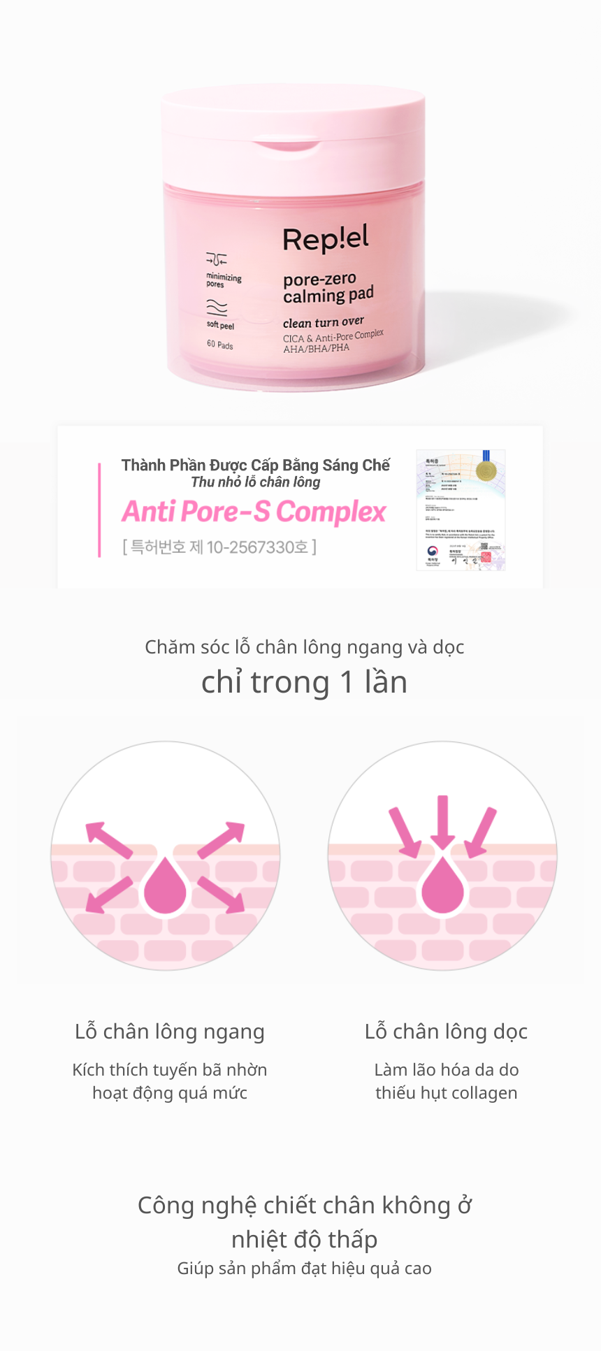 REPIEL TONER PAD Pore Zero Calming chăm sóc lỗ chân lông hộp 60 miếng– repielvn