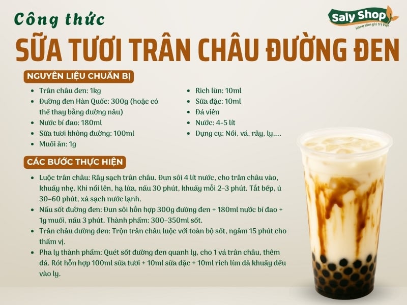 Cách làm sữa tươi trân châu đường đen chuẩn vị, hút khách