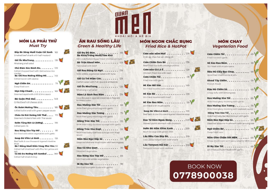 Menu – Men Quán