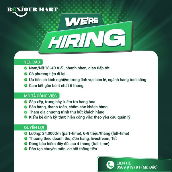 THÔNG BÁO: BONJOUR MART TUYỂN DỤNG NHÂN VIÊN BÁN HÀNG – CHUỖI SIÊU THỊ ...