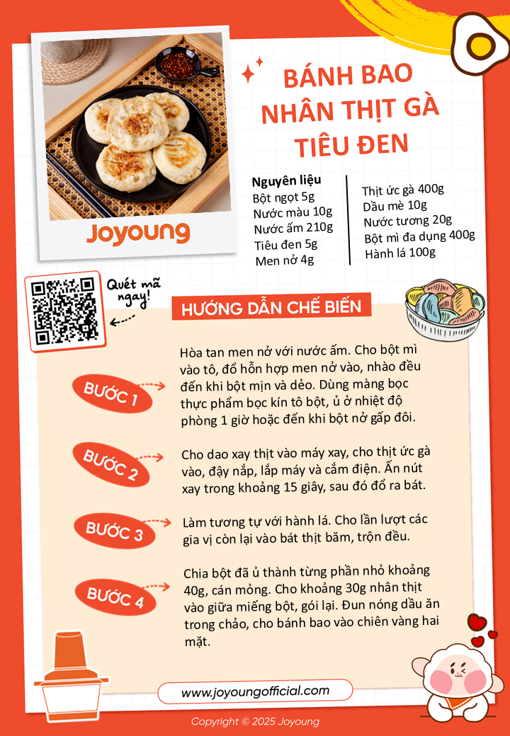 Bánh bao nhân thịt gà tiêu đen – Joyoung