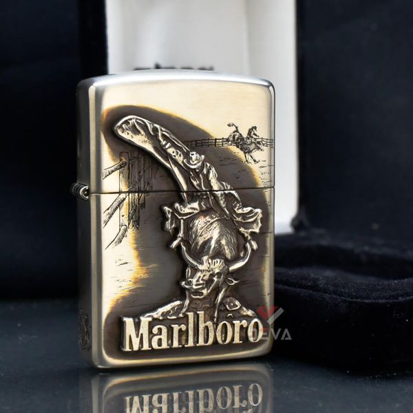Bật Lửa Zippo Bạc Khối Ốp Emblem Chàng Cao Bồi Cưỡi Bò Marlboro BK44 ...
