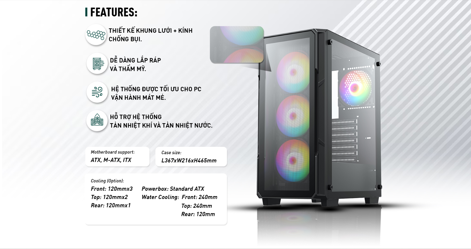 Vỏ Case Máy Tính VSP Gaming KA27+ 4fans Led – Tech Phương Đông